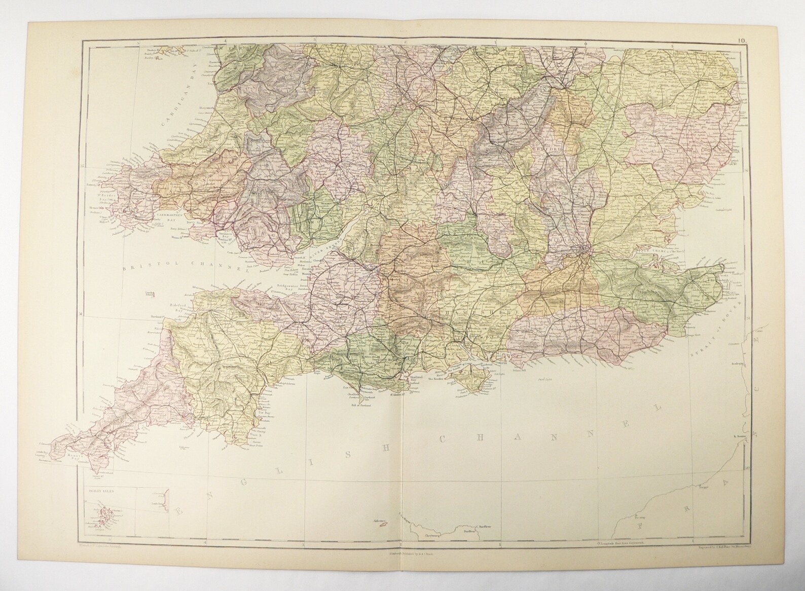 1873 Antique England Map 1873 A C Black Map of Southern England ...