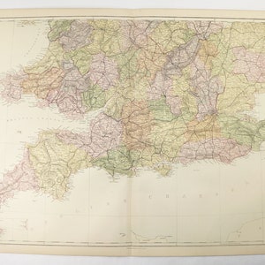 1873 Antique England Map 1873 A C Black Map of Southern England ...