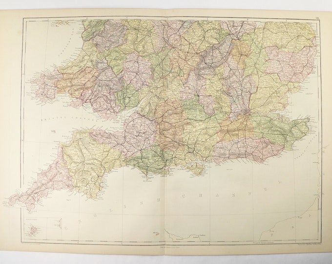 1873 Antique England Map 1873 A C Black Map of Southern England ...