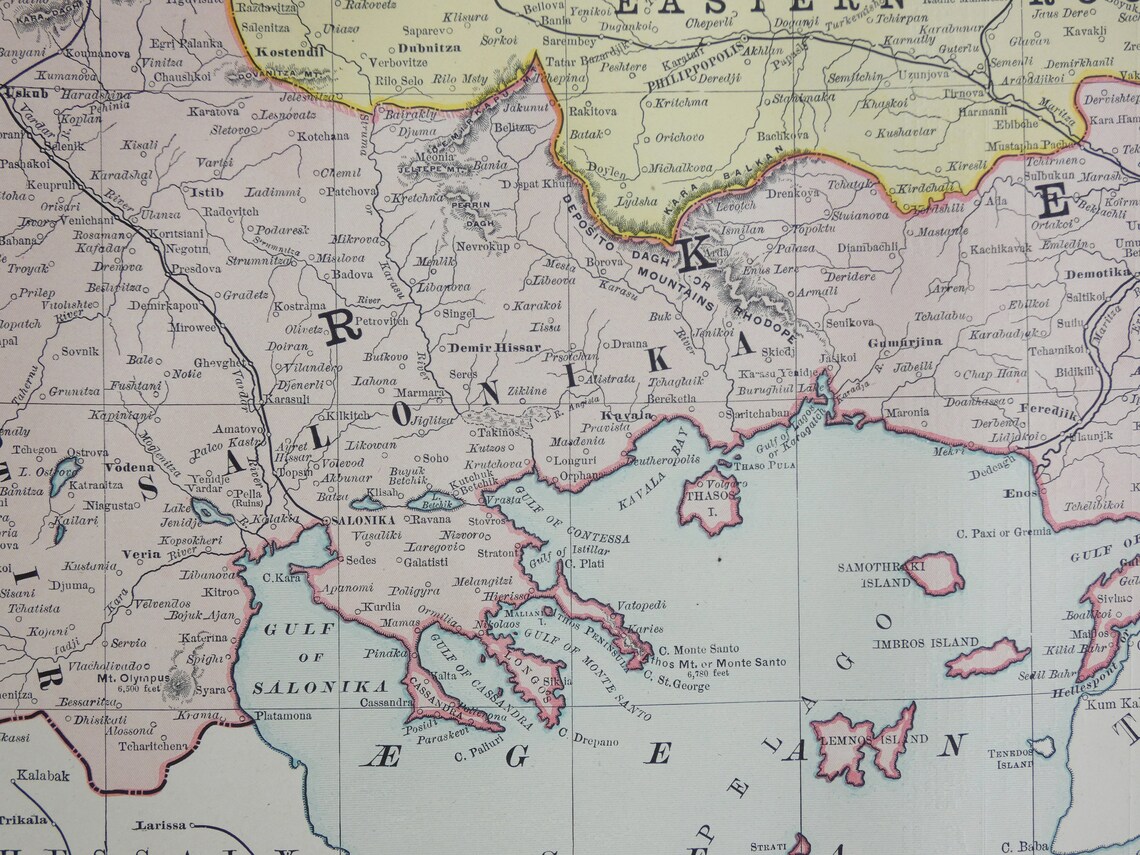 1892 Large Vintage Map of Turkey in Europe Balkans Crete | Etsy