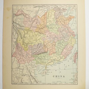 Antique China Map 1896 Original Vintage Map of China, Formosa Taiwan ...