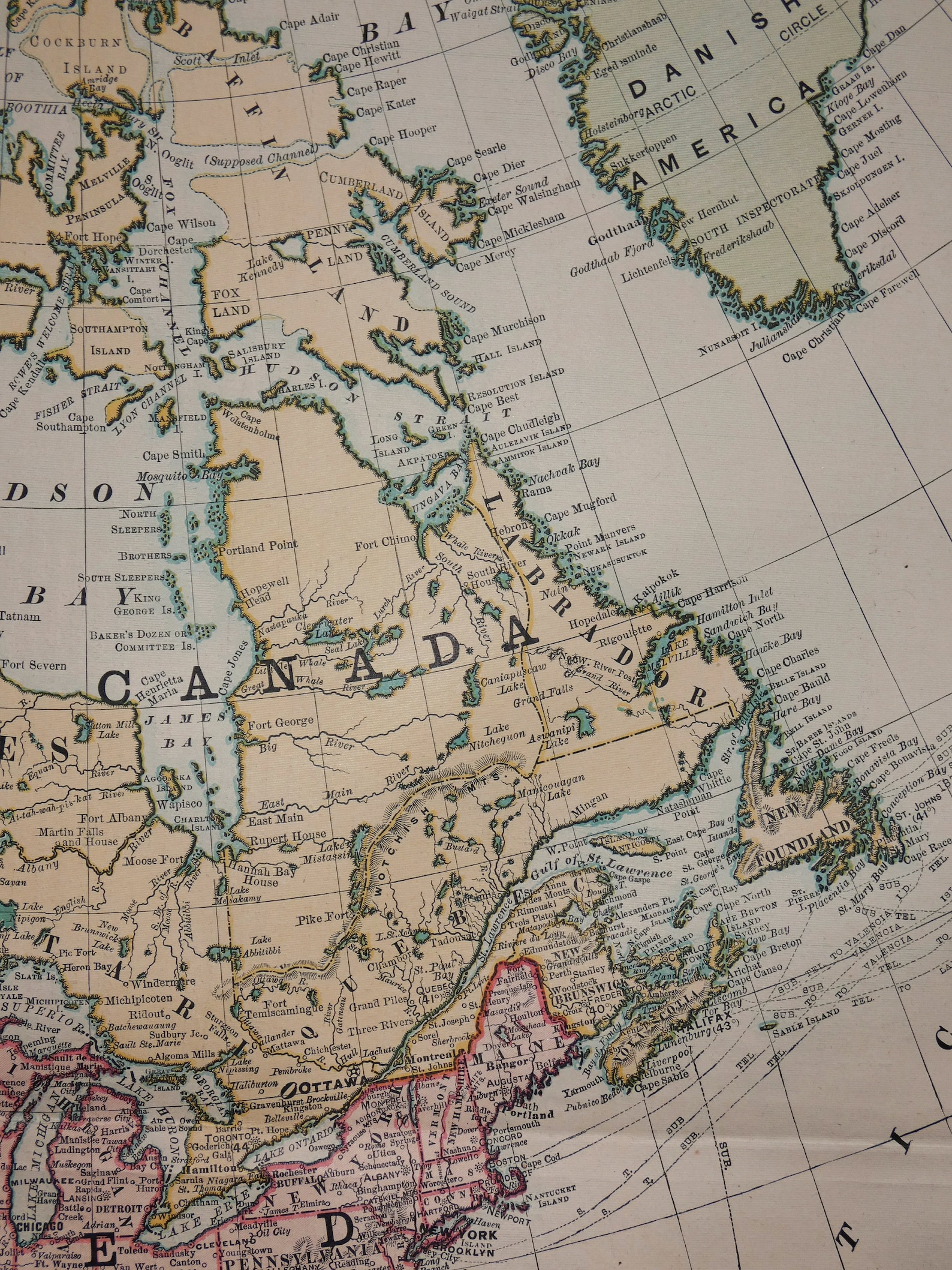 Large 1892 North America Map, United States, Canada, Mexico, Caribbean ...