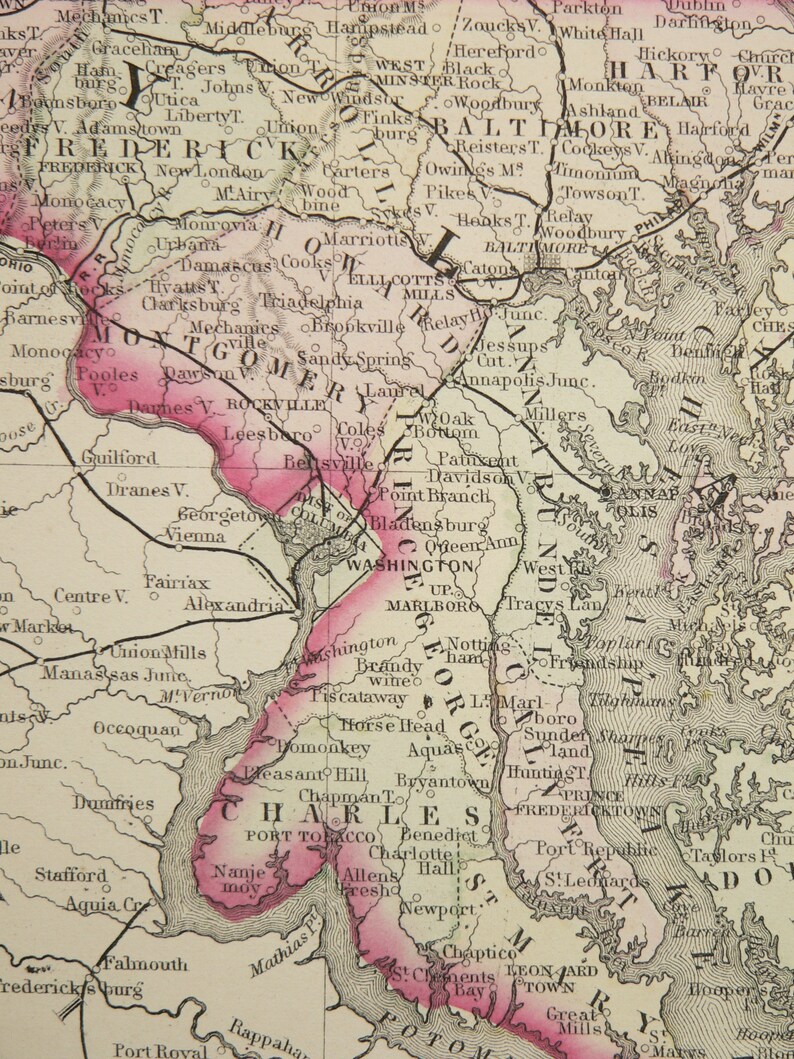 New Jersey Map Maryland Delaware Map 1872 Mitchell NJ MD Map | Etsy