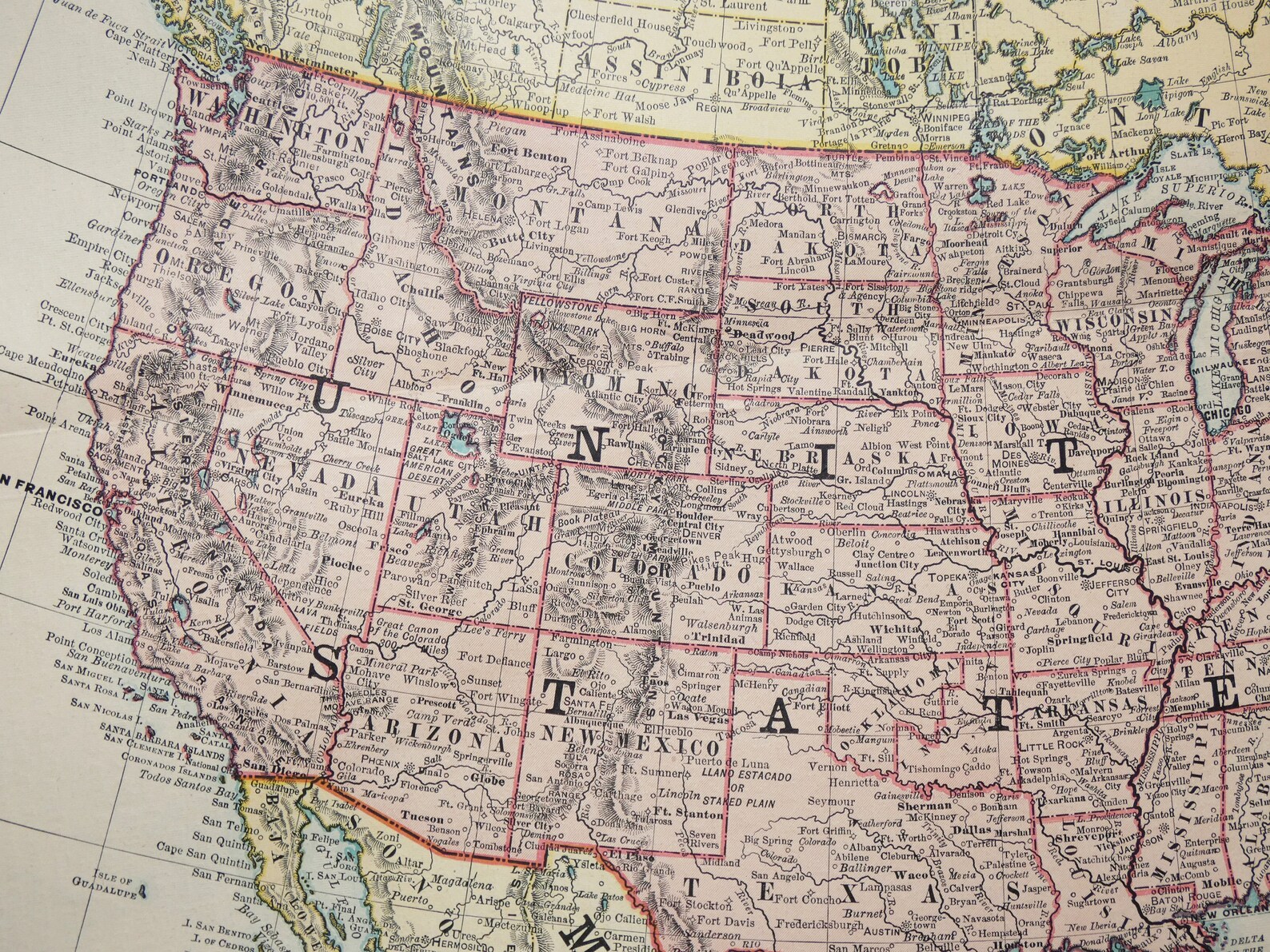 Large 1892 North America Map, United States, Canada, Mexico, Caribbean ...