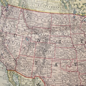 Large 1892 North America Map, United States, Canada, Mexico, Caribbean ...