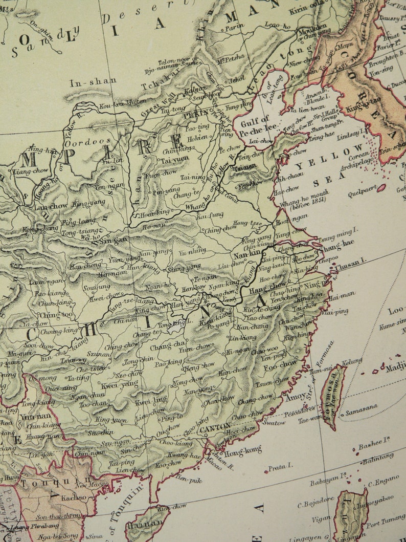 1873 Large Asia Map Original Vintage Map of Asia Middle - Etsy