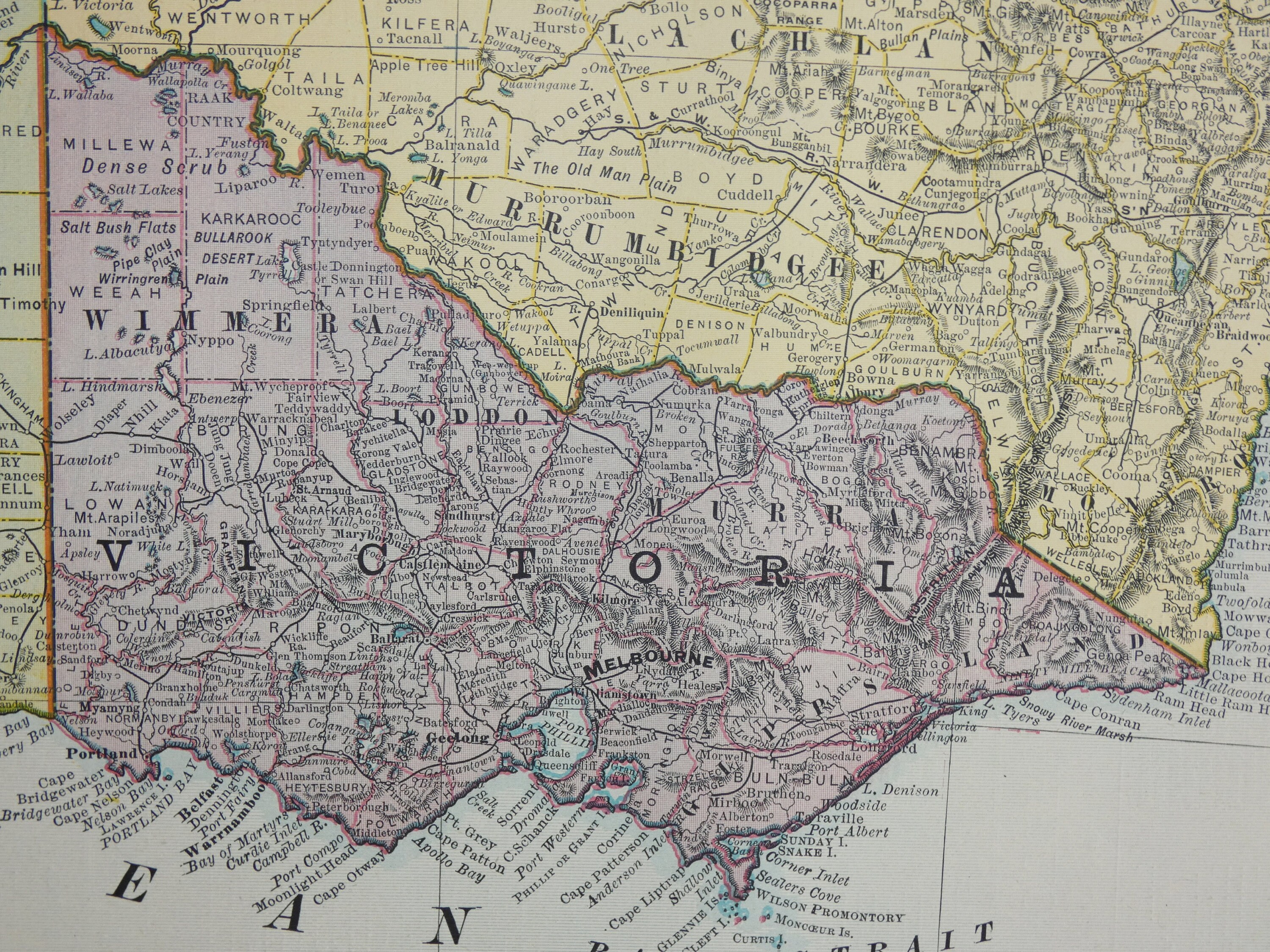 Big Antique Map of Australia, Original Vintage Map 1892 Rand Mcnally ...