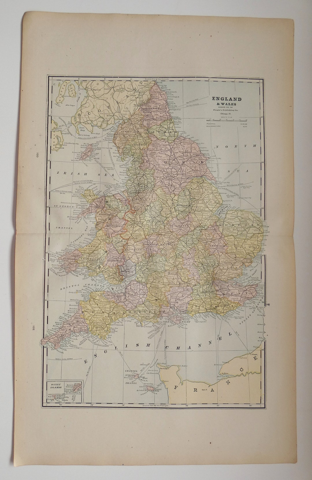 Vintage Map of England 1889 Original Antique Map of Cuba, Bahama ...