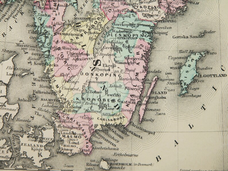Vintage Map of Sweden, Norway Map, Original 1856 Colton Map ...