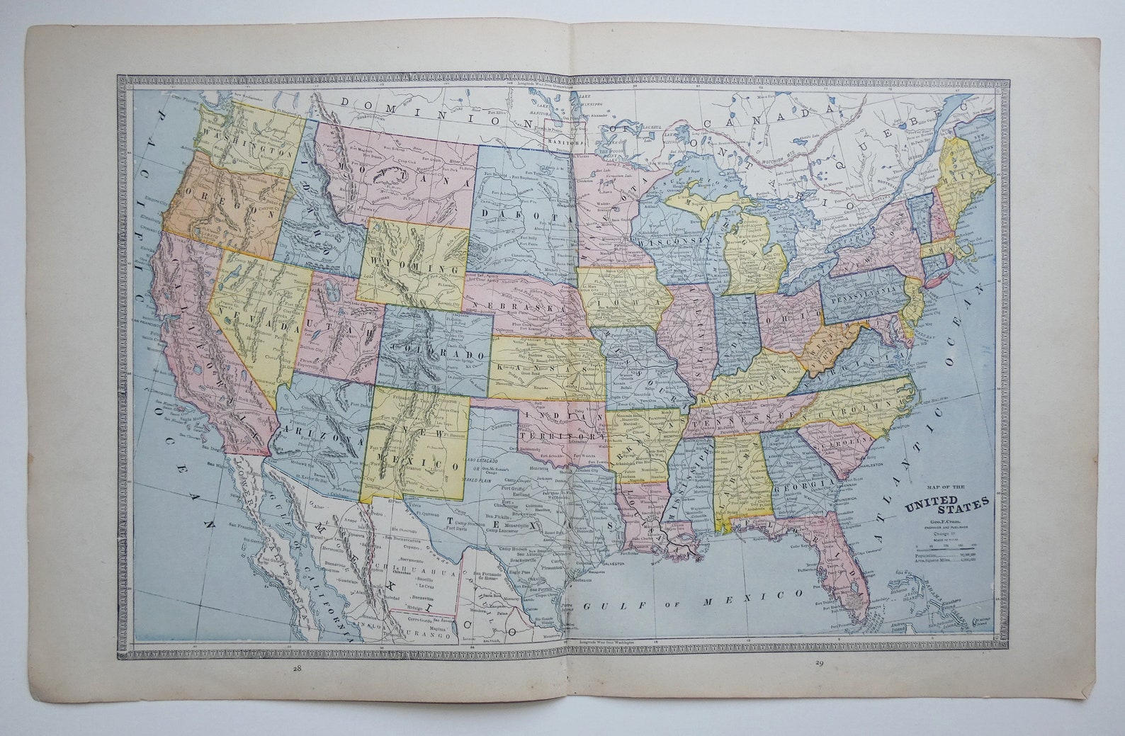 Antique United States Map 1884 Cram Map of the United - Etsy