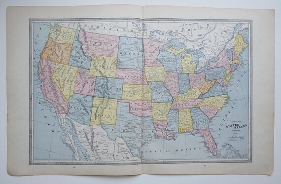 Antique United States Map 1884 Cram Map of the United | Etsy