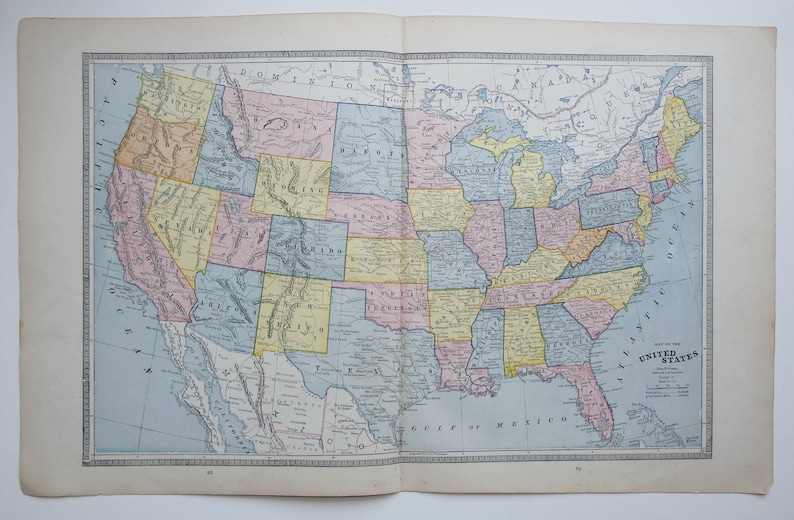 Antique United States Map 1884 Cram Map of the United - Etsy