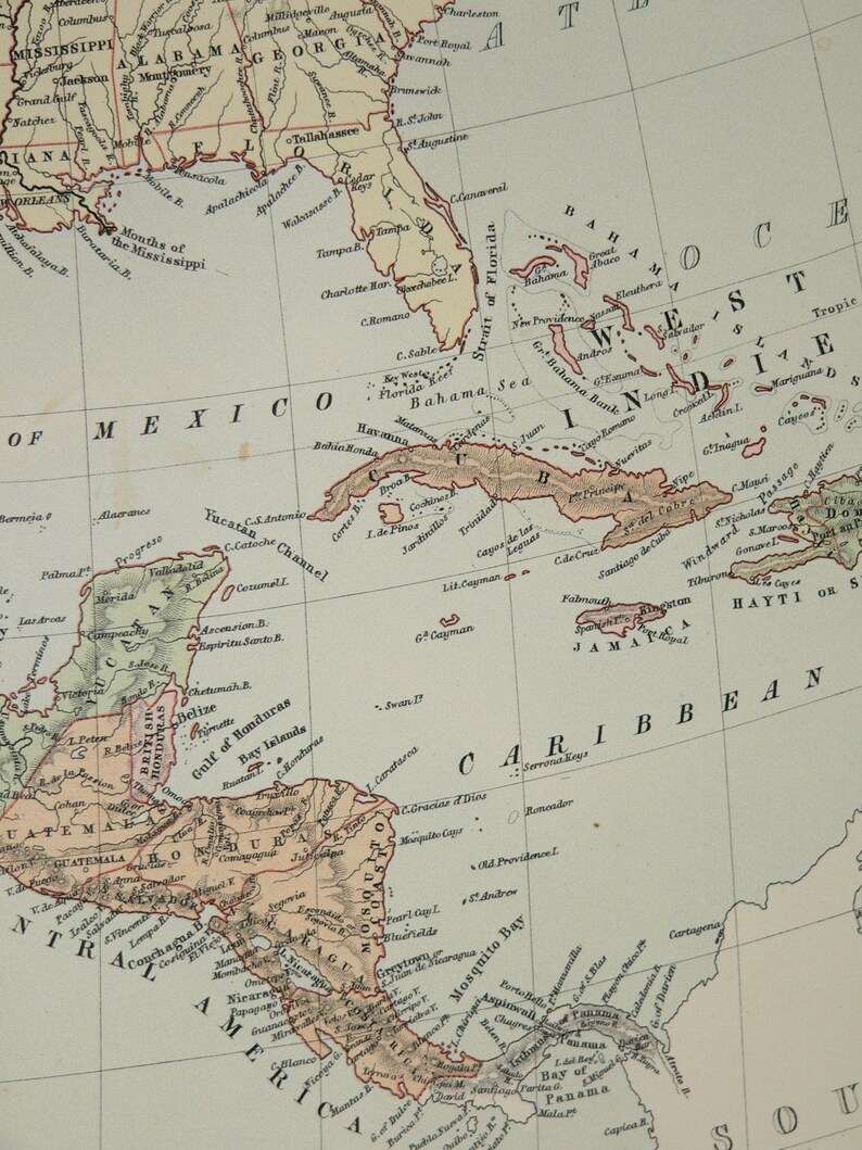 1884 Map of North America, United States, Mexico, Central America and ...