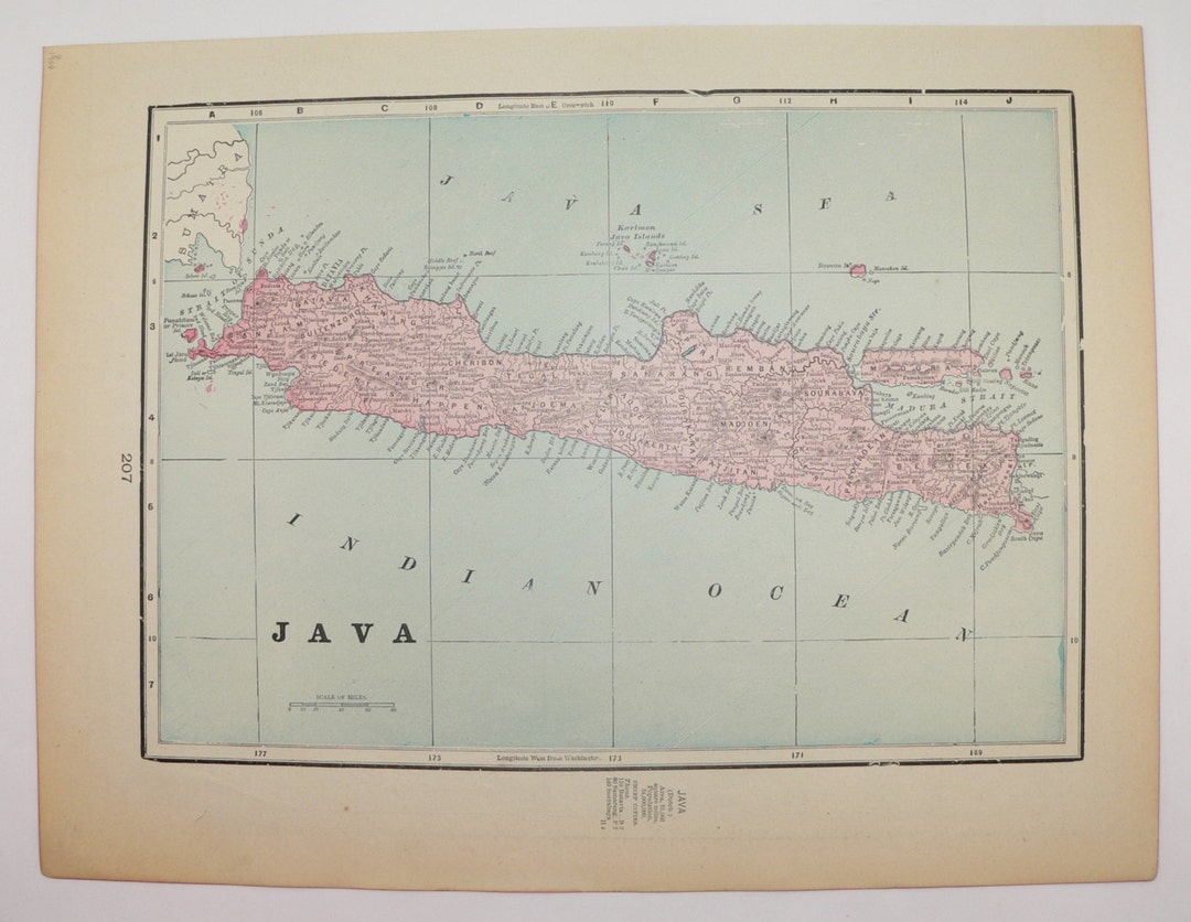 Vintage Map of Java East Indies Island of Java Map 1900 - Etsy