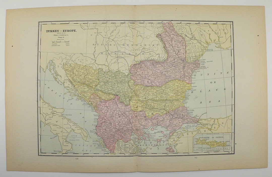 Vintage Map Turkey in Europe Map, Turkey in Asia Palestine Map 1886 ...