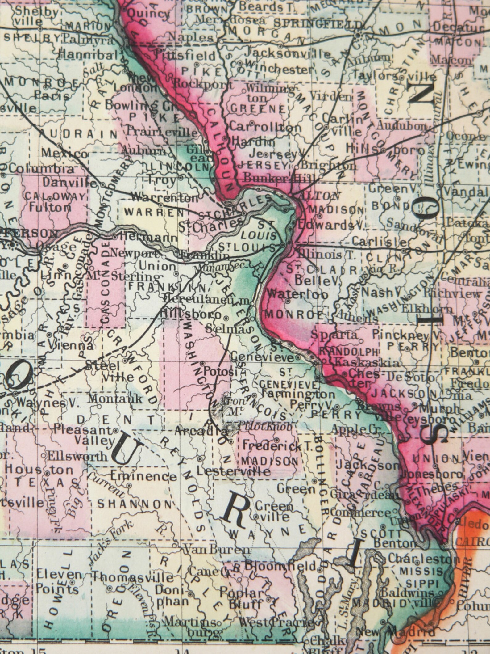 Original 1860 Mitchell Map of Illinois, Missouri, Iowa, Kansas and ...