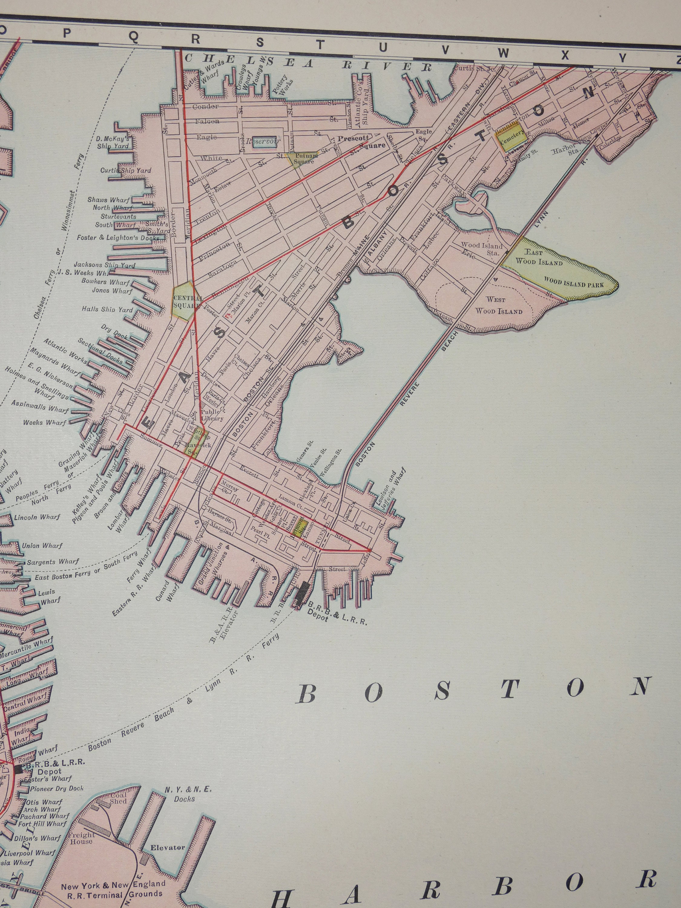 Real 1892 Large Boston Map, Original Antique Map of Boston ...