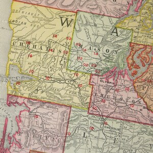 Large Washington Map, Big Antique Map Washington State Map 1903 Vintage ...