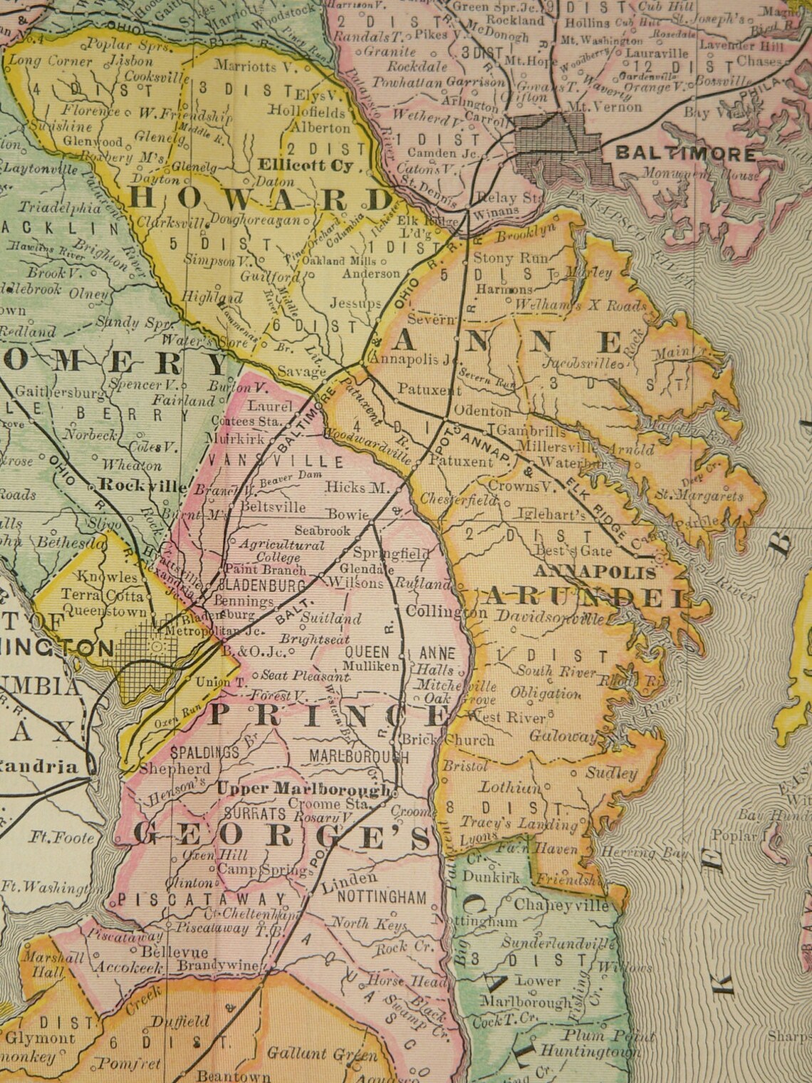 Vintage Map Maryland Delaware Map 1881 Rand Mcnally Map | Etsy