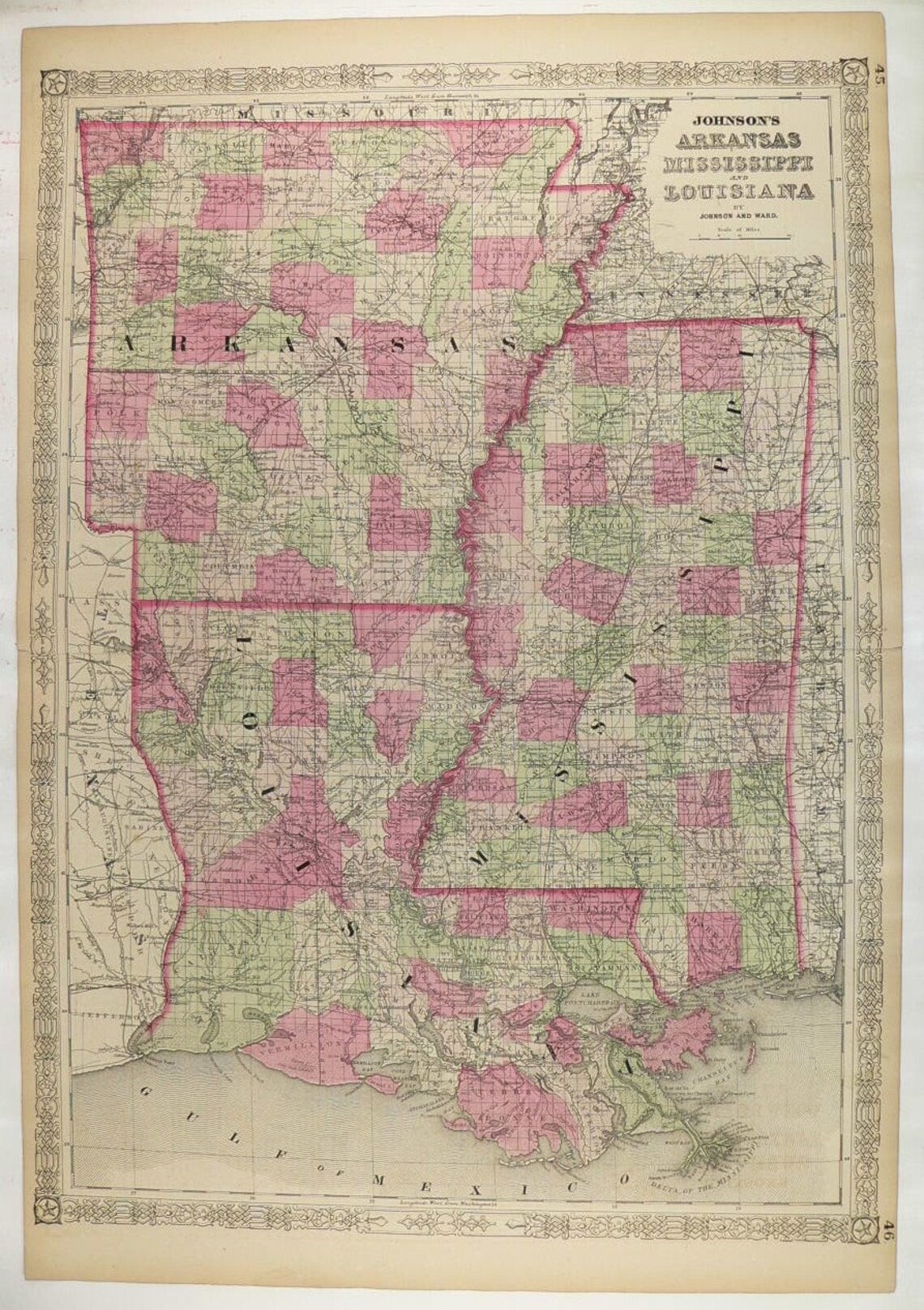 Antique Southern States Map, Louisiana, Mississippi, Arkansas, 1864 - Etsy