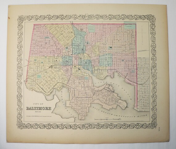 Antique Map of Baltimore MD 1856 Colton Map City Street Map | Etsy
