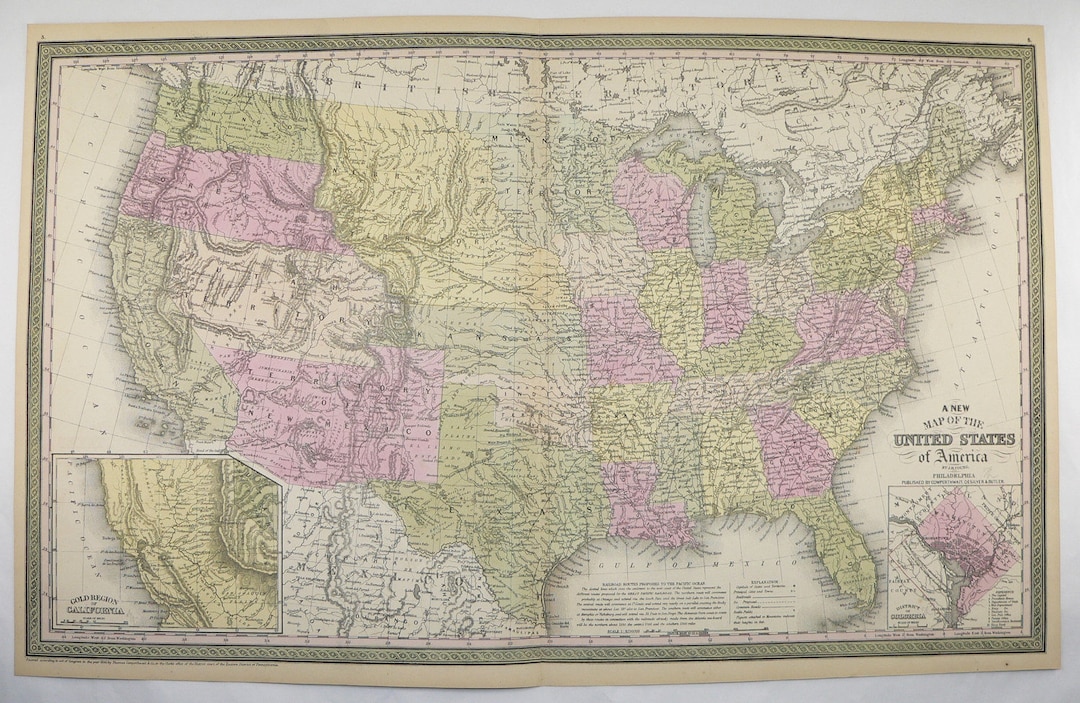 Rare United States Map 1855 Mitchell Desilver Map, US Map California ...