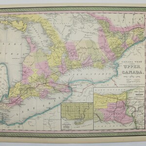 Antique Ontario Canada Map, 1855 Mitchell Map, Hand-colored Engraving ...