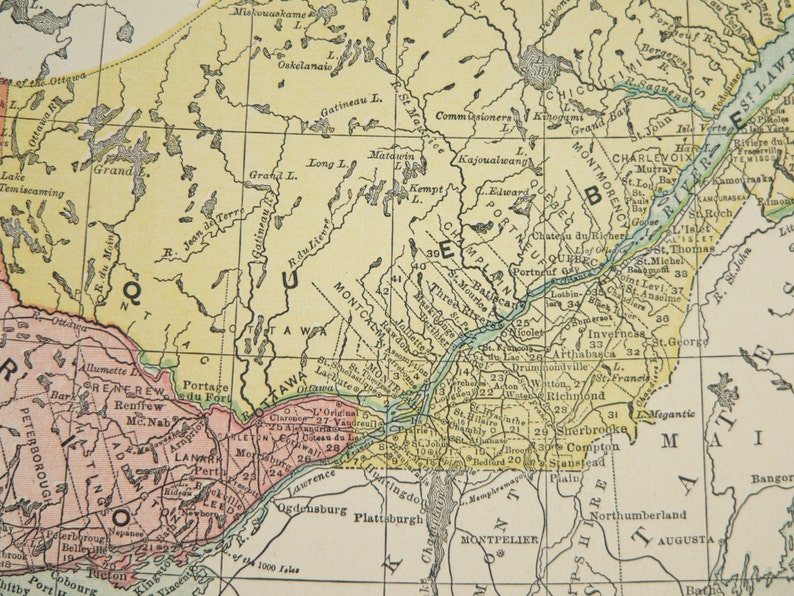 Ontario Canada Map Quebec Canada Map 1896 Antique Map | Etsy