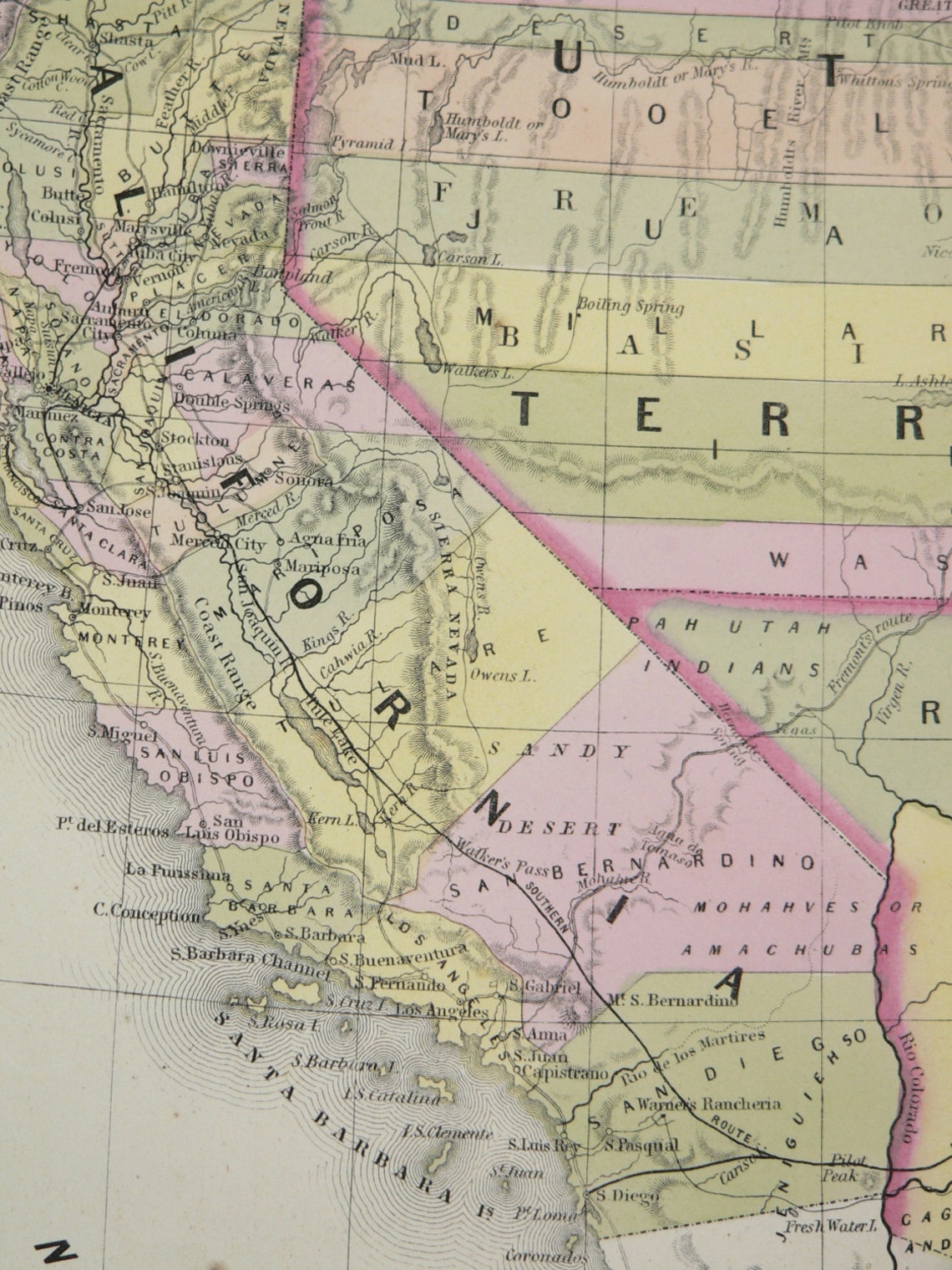 Rare 1855 United States Map by Mitchell California New | Etsy