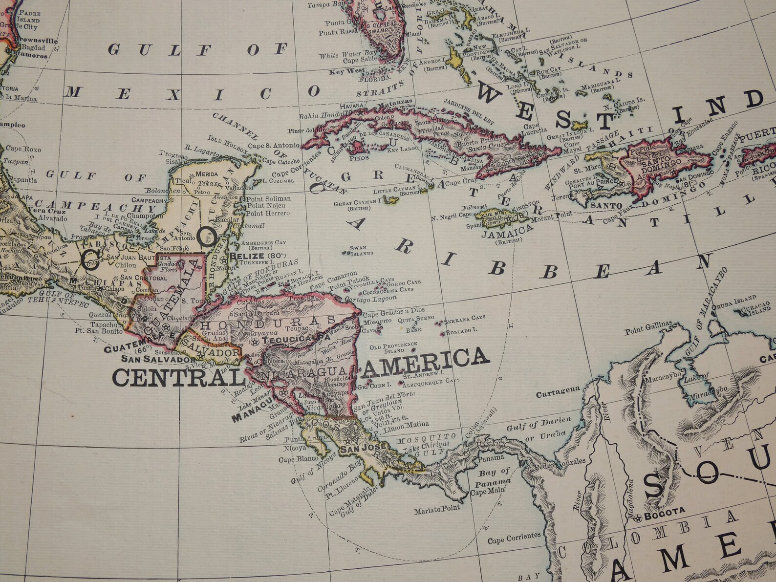 Large 1892 North America Map, United States, Canada, Mexico, Caribbean ...