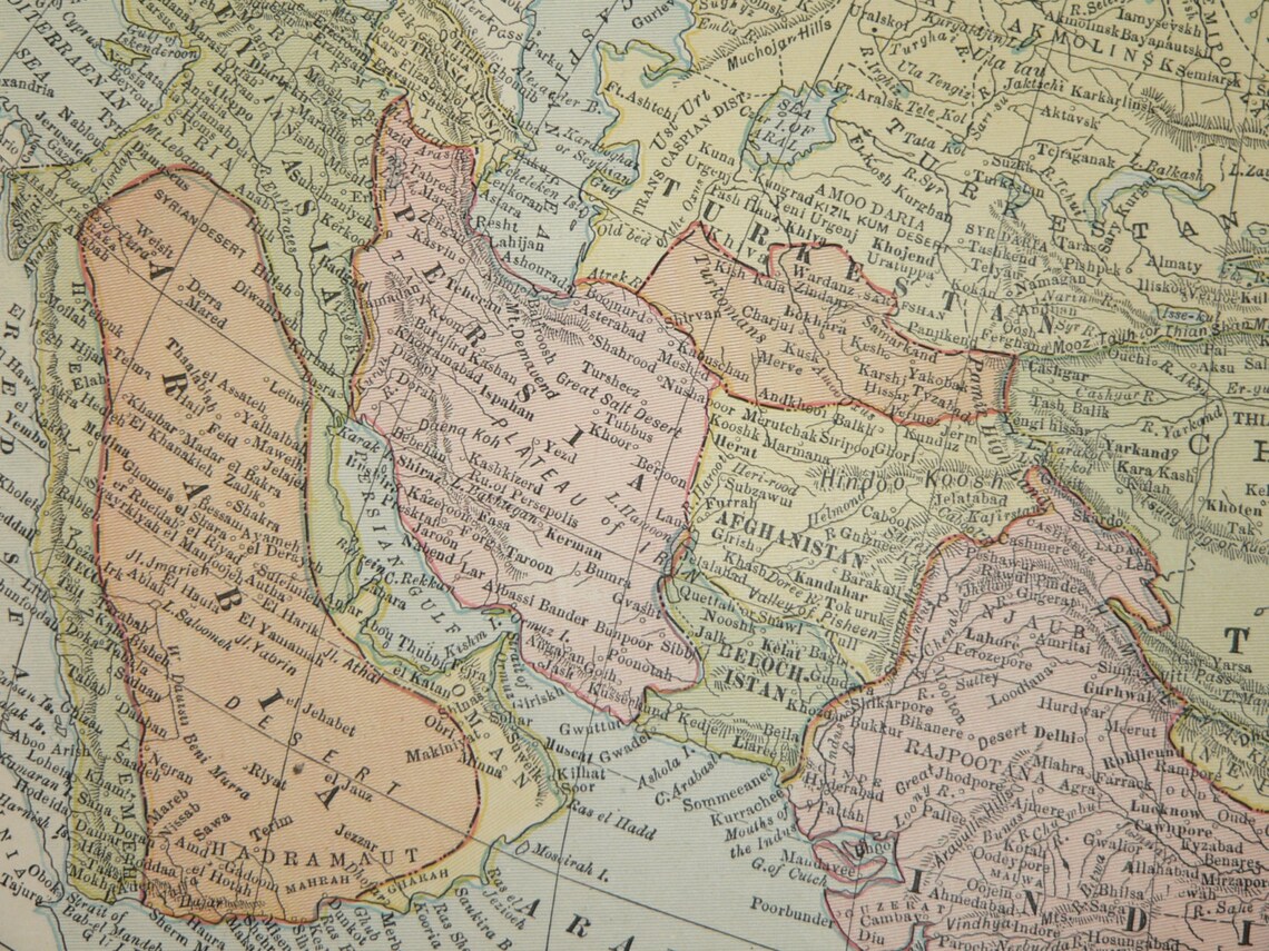 1885 Antique Asia Map, Russia, Pakistan, Afghanistan, Map of Middle ...