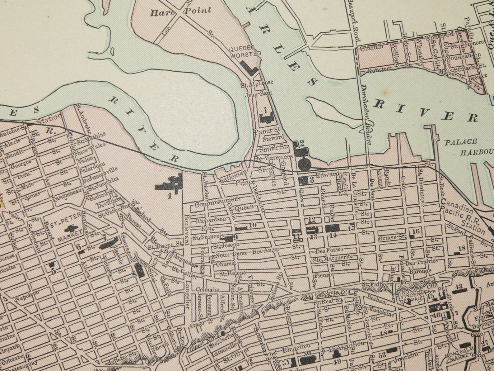 1900 Cram Map of Quebec, Halifax and Dartmouth, Real Antique Map ...