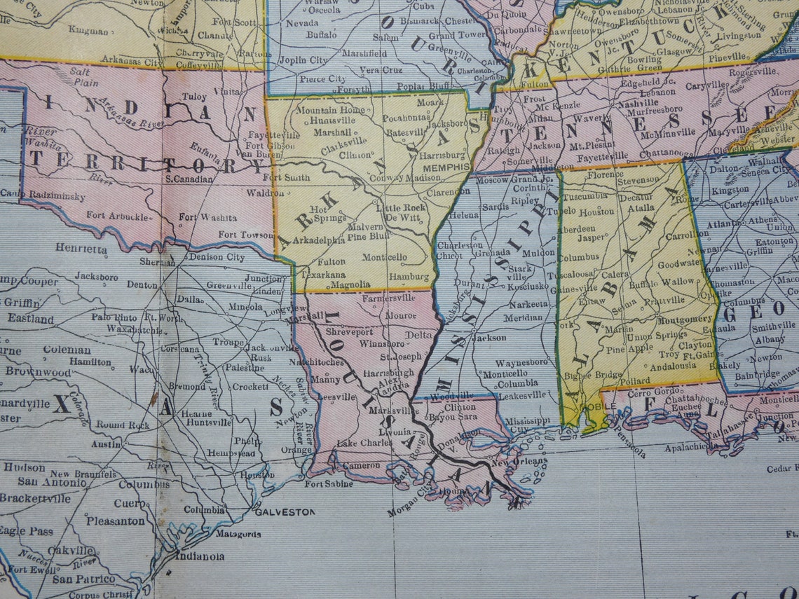 Antique United States Map 1884 Cram Map of the United States,color Map ...