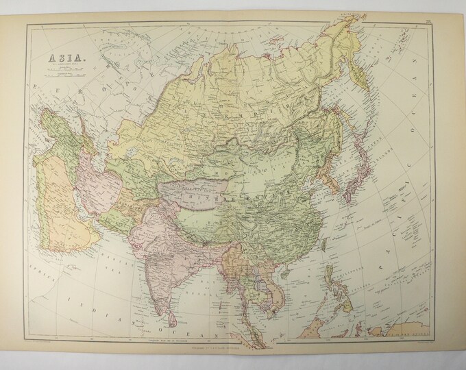 1873 Large Asia Map, Original Vintage Map of Asia, Middle East, India ...