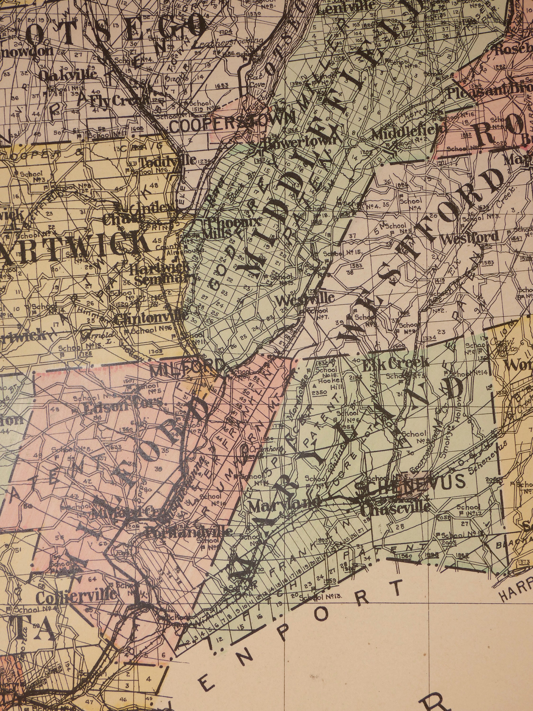 1912 Large Otsego County NY Map, New York County Map, Historical ...