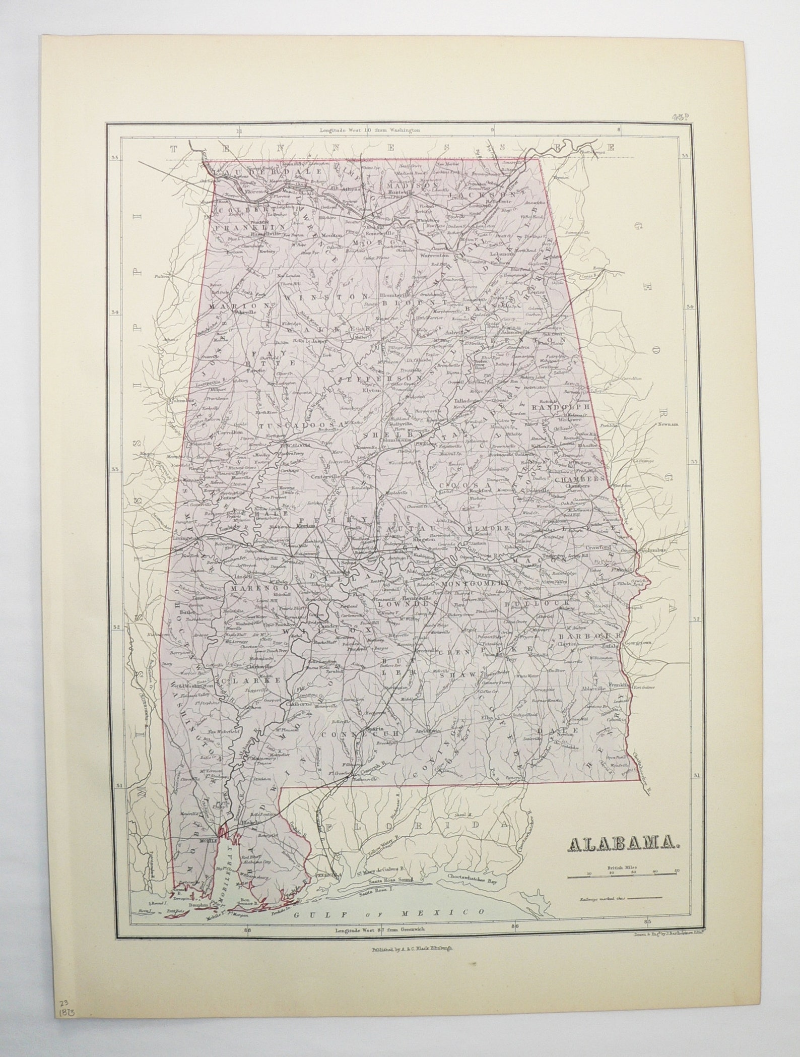 Antique Alabama Map 1873 A C Black Map of Alabama Gift for | Etsy