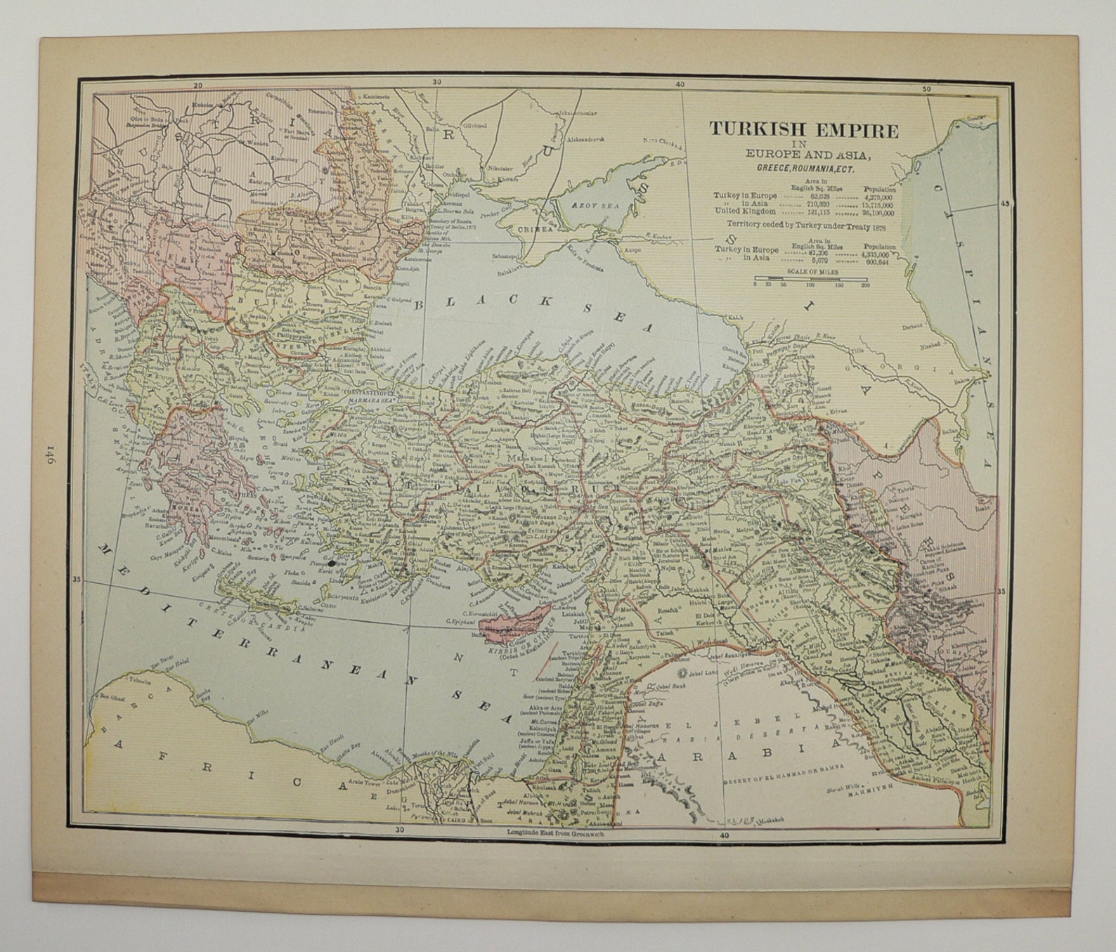 1888 Antique Turkey Map Pacific Ocean Islands Map Balkan - Etsy