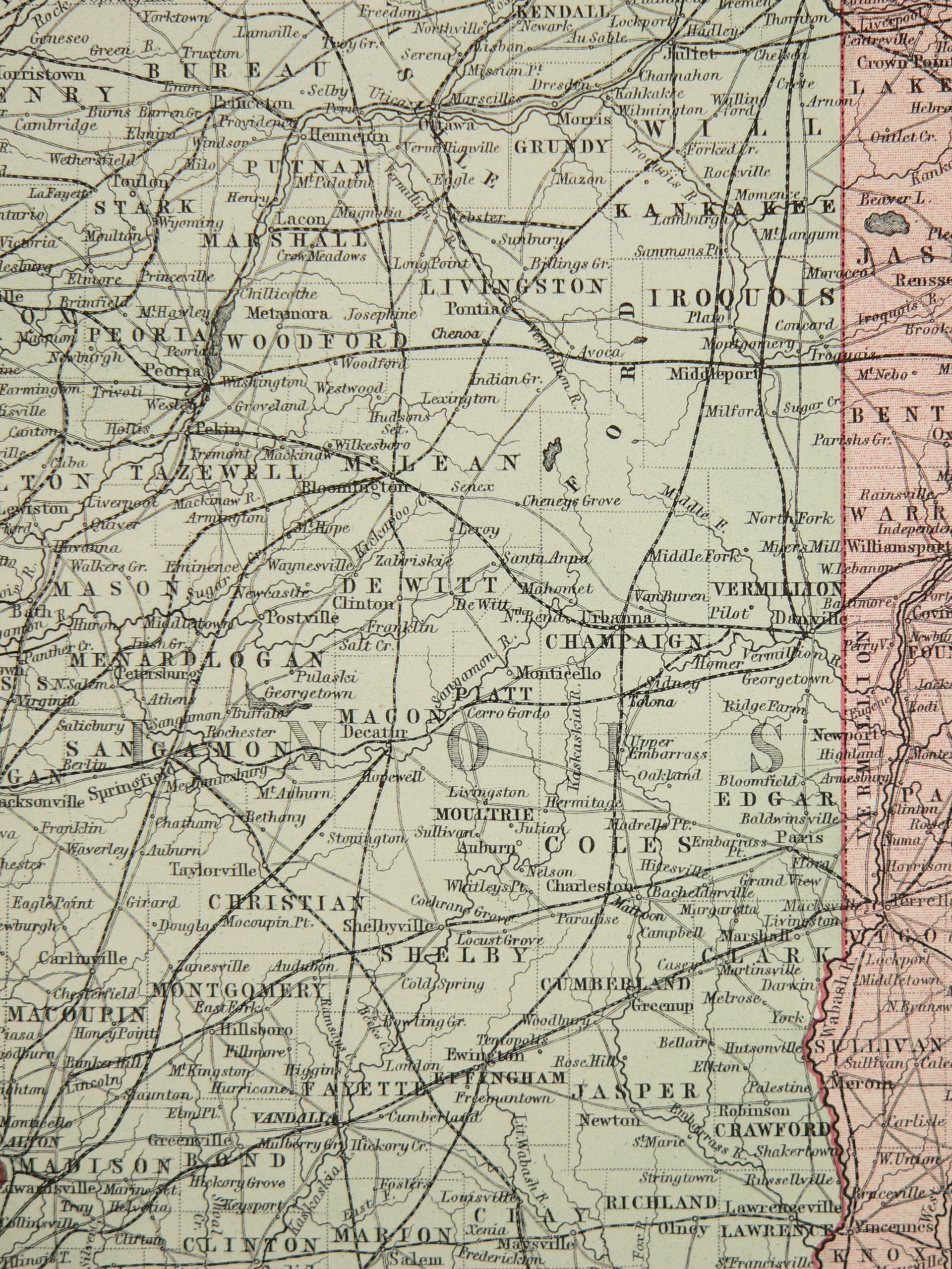 Vintage Map of Illinois Ohio and Indiana 1884 A C Black Map | Etsy
