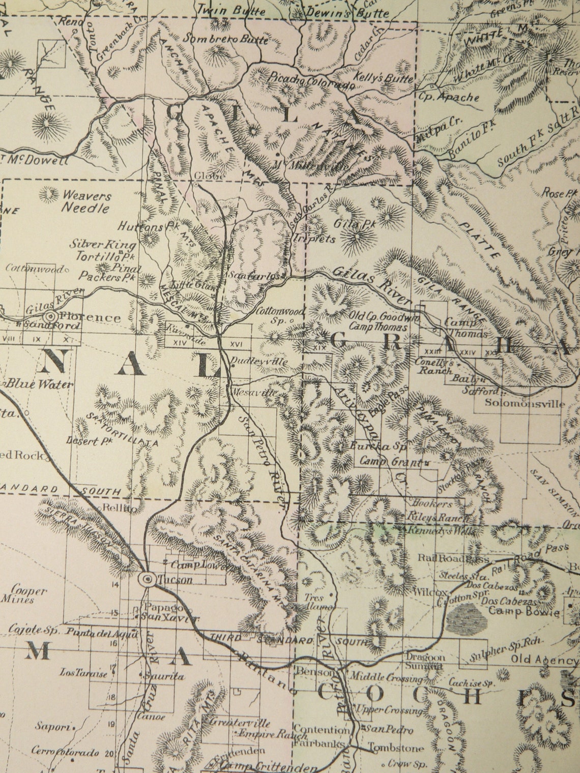 1889 Large Arizona Map New Mexico Map Southwest US State - Etsy