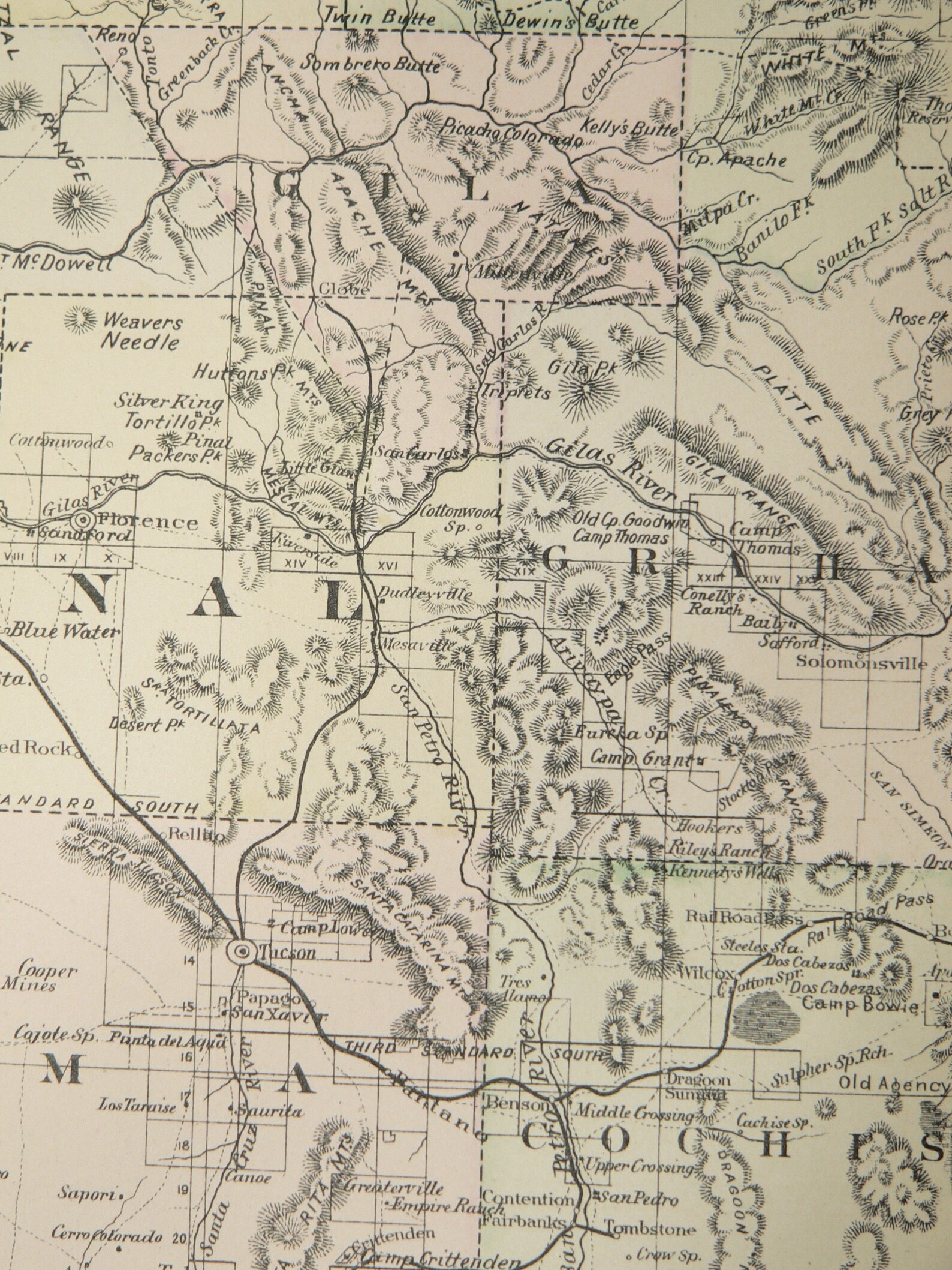 1889 Large Arizona Map New Mexico Map Southwest US State - Etsy