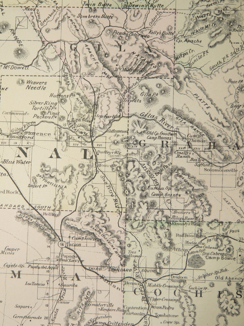 1889 Large Arizona Map New Mexico Map Southwest US State - Etsy