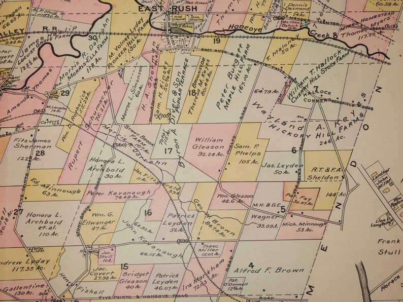 Large Town of Rush NY Antique 1902 Map of Rush New York, Rochester NY ...