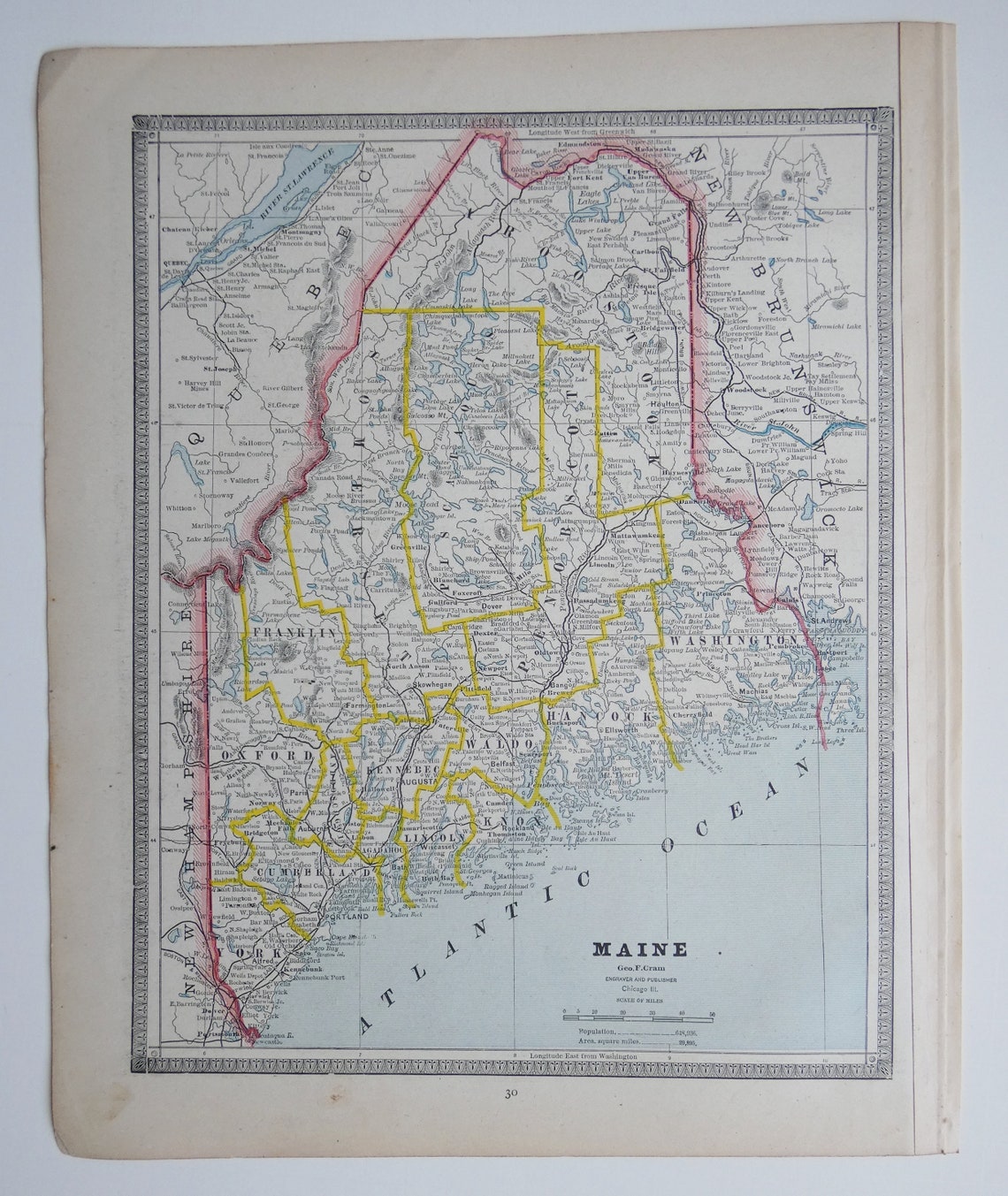 Antique United States Map 1884 Cram Map of the United | Etsy
