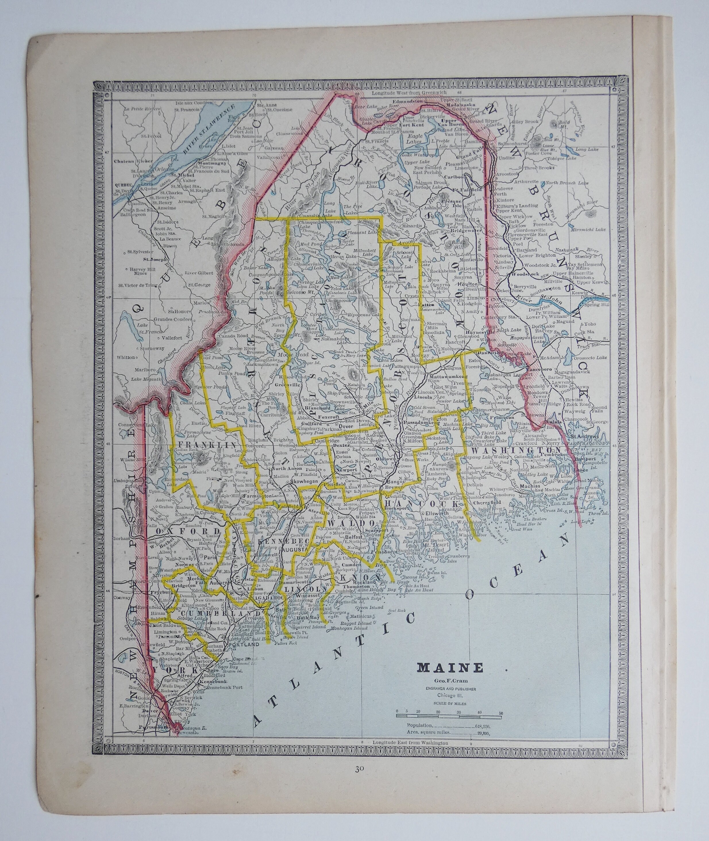 Antique United States Map 1884 Cram Map of the United States,color Map ...