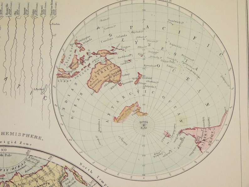 Antique World Map 1873 A C Black Map of the World, Hemisphere Map, Man ...