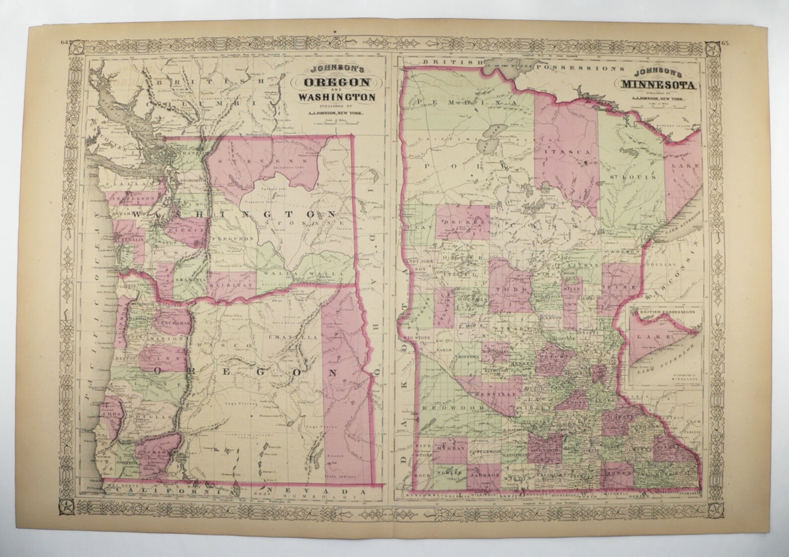 1867 Johnson Oregon Map Washington Minnesota Map 1800s Map - Etsy