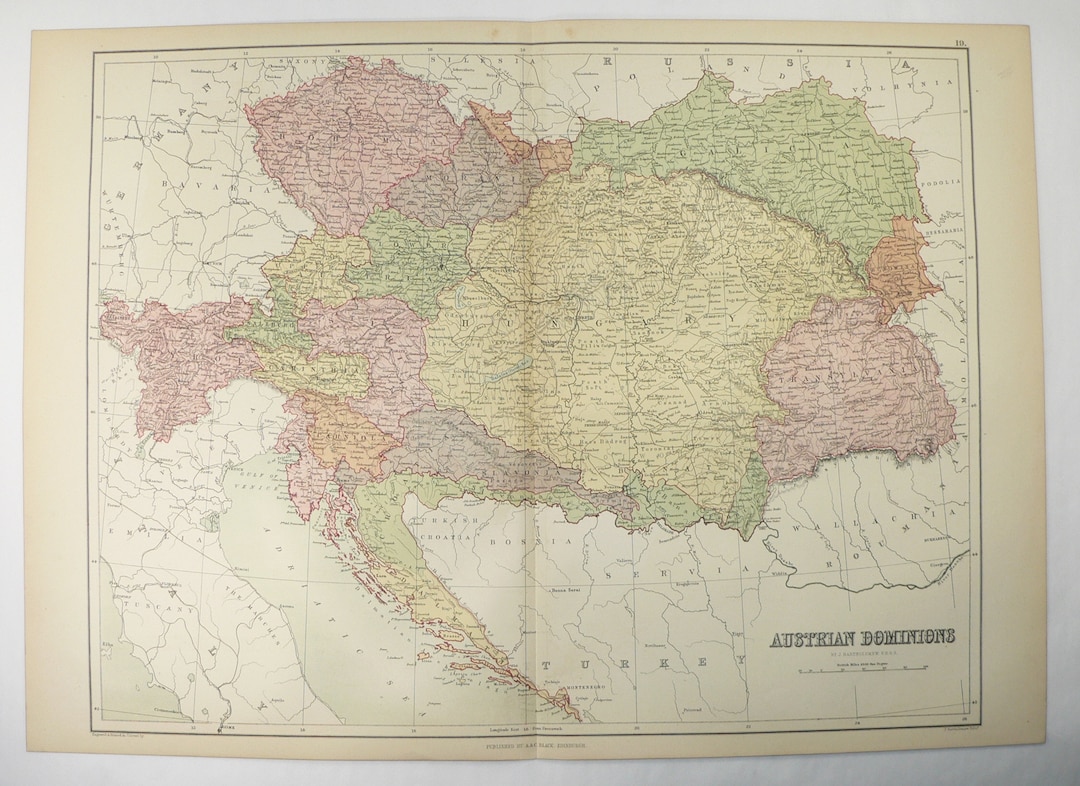 1873 A C Black Map of Austria, Austrian Dominions, Hungary ...