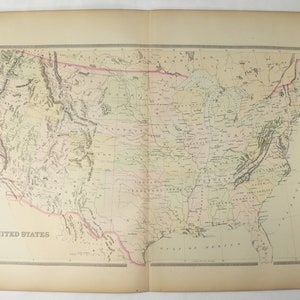 1889 United States Map, Bradley Map of United States, Large Vintage US ...