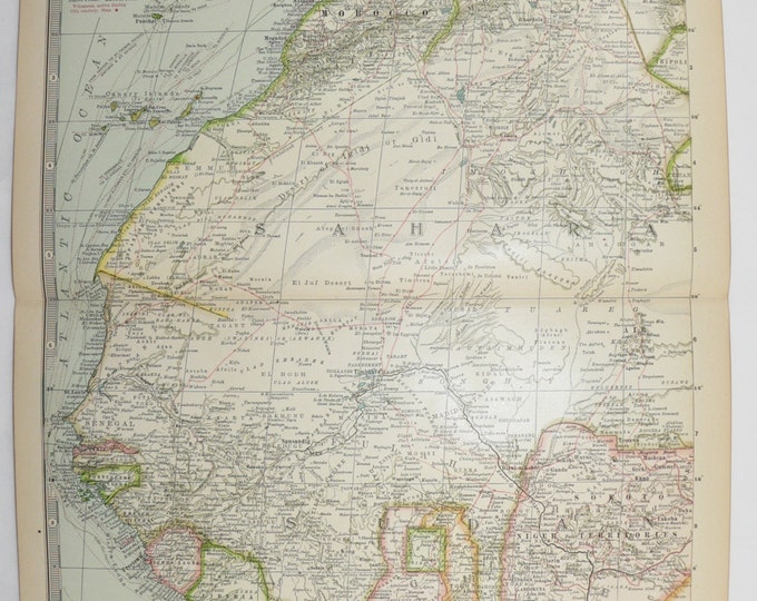 Antique Africa Map Vintage Map of Africa, Sudan Sahara Desert 1899 ...