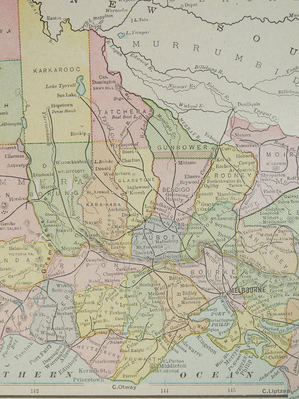 1901 Australia Map, New South Wales, Queensland, Victoria, Genealogy ...